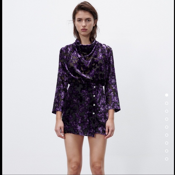 Zara | Dresses | Zara Purple Velvet Jewel Buttoned Mini Dress Size M ...